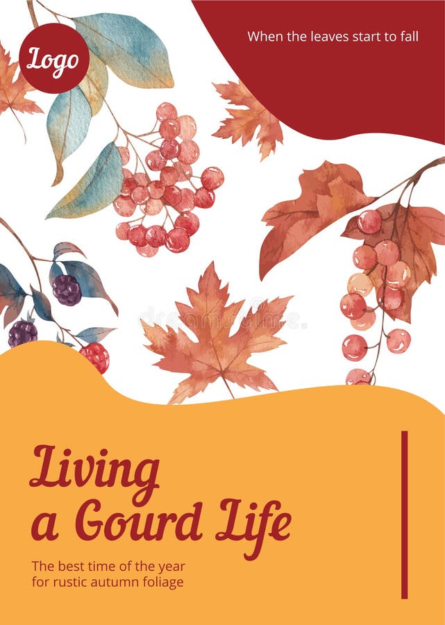 Poster Template with Rustic Fall Foliage Concept,watercolor Style Stock ...