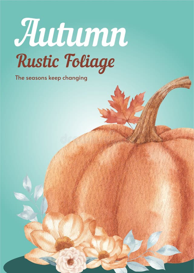 Poster Template with Rustic Fall Foliage Concept,watercolor Style Stock ...