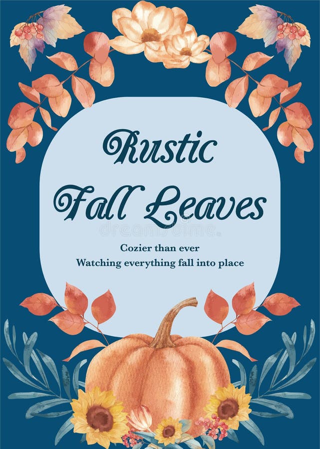 Poster Template with Rustic Fall Foliage Concept,watercolor Style Stock ...