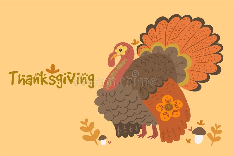 Poster with Turkey in Warm Colors and the Word Thanksgiving. Vector ...