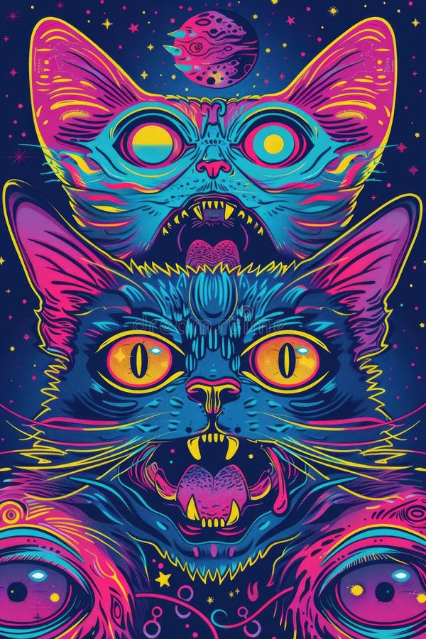 Poster of Two Cats with Glowing Eyes, Perfect for Halloween Decor Stock ...