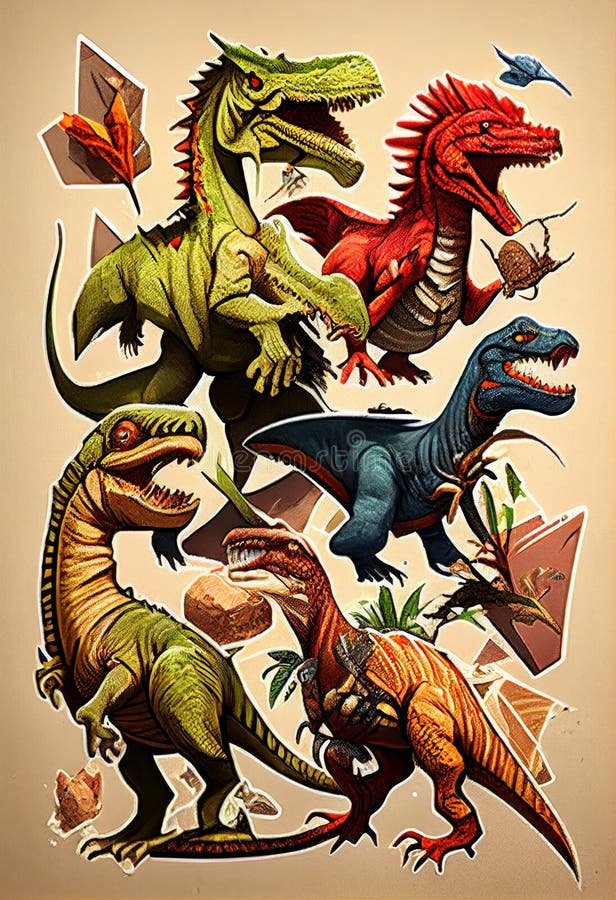 Poster with Various Types of Dinosaurs in One Set. Stock Illustration ...