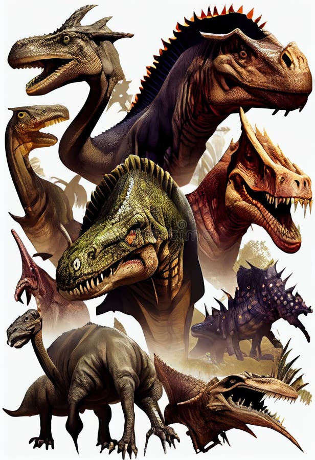Poster with Various Types of Dinosaurs in One Set. Stock Illustration ...