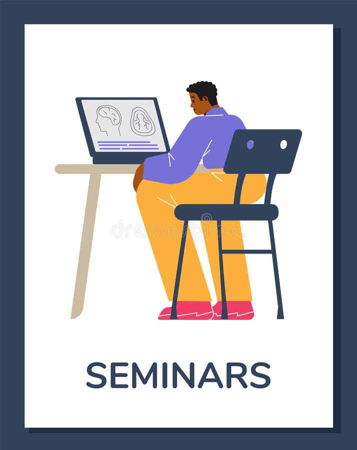 Poster or Vertical Banner with Student Boy Watching Video Seminar Flat ...