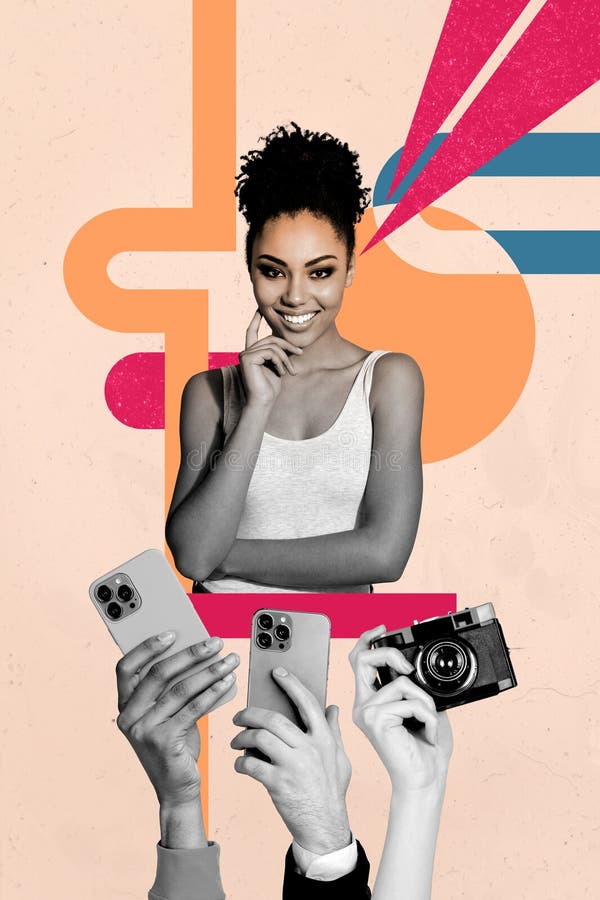 Poster Visual Collage of Person with Object on Pastel Orange Background ...