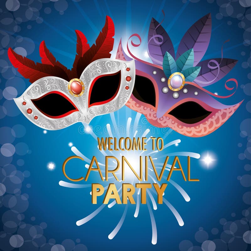 Poster Welcome Carnival Party Masks Fireworks Stock Vector ...
