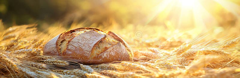 Poster of Wheat Field with Bread with Copy Space - Stock Stock Photo ...