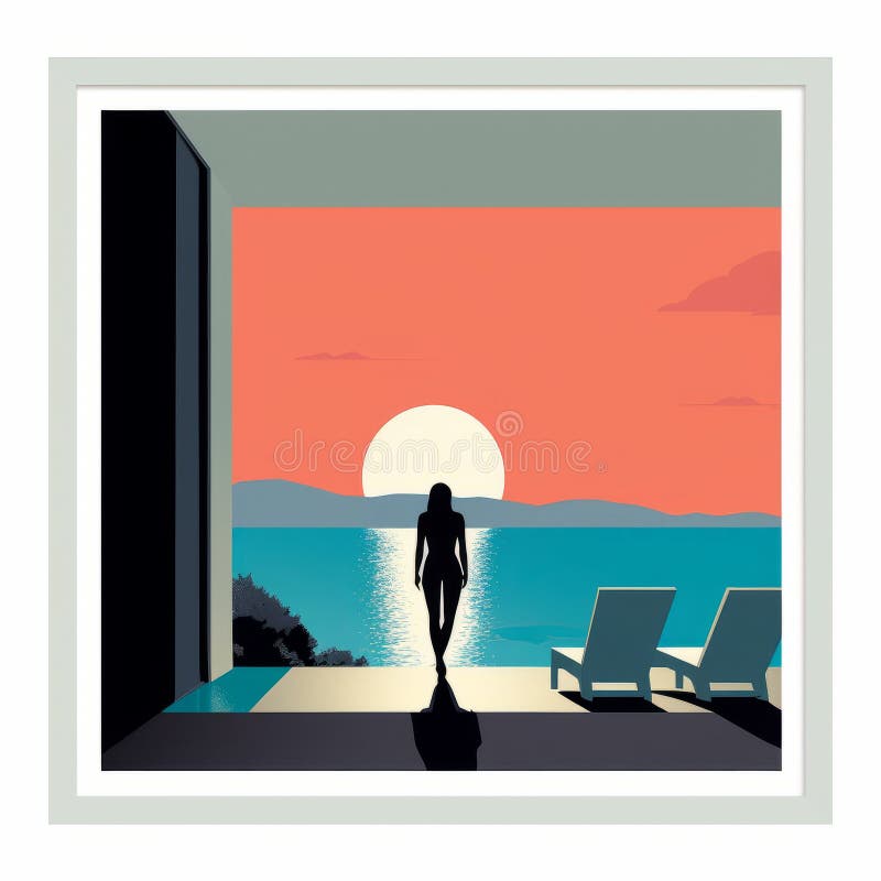 A Poster of a Woman Standing in Front of a Window Looking Out at the ...