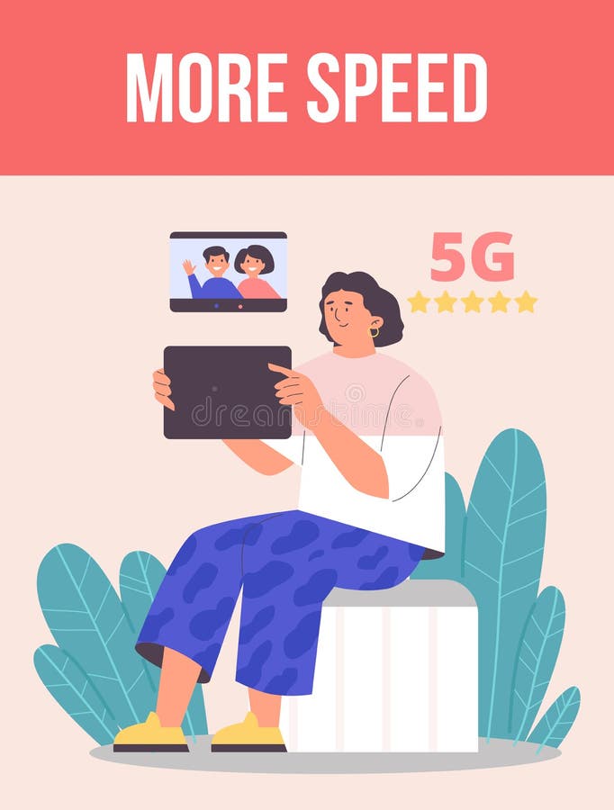 Poster with Woman Using 5G Technologies for Video Call Flat Style Stock ...