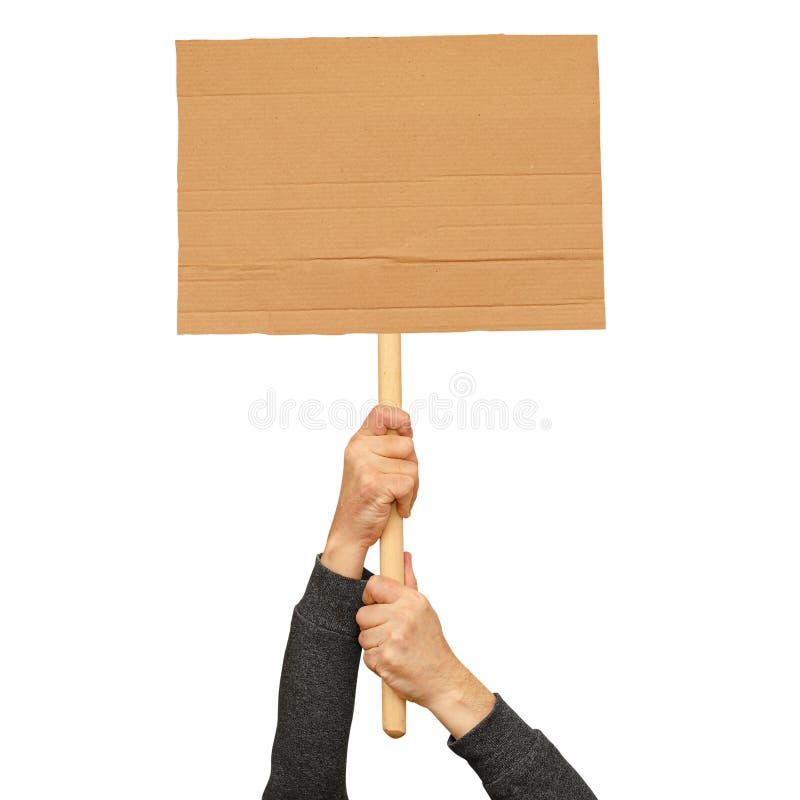 Posters of Cardboard in His Hands. Isolated on White. Copy Space. Stock ...