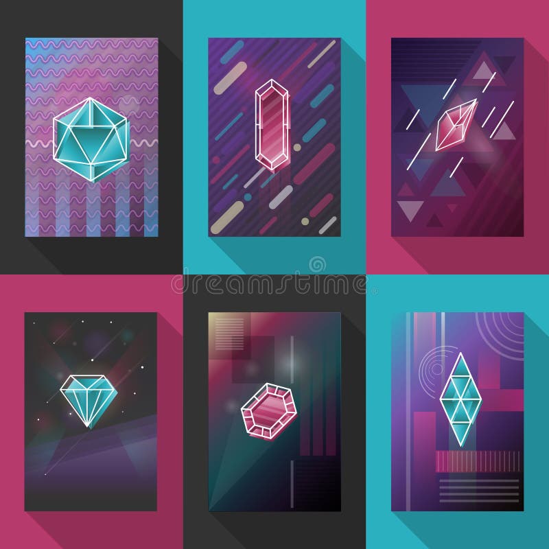 Posters and Pattern Backgrounds Set with Vector Gem Crystals Stock ...