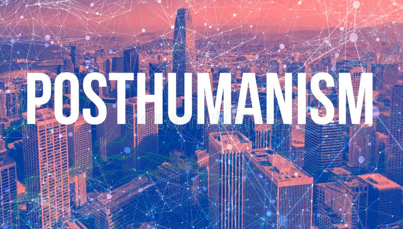Posthumanism Theme with Abstract Network Patterns and Skyscrapers Stock ...