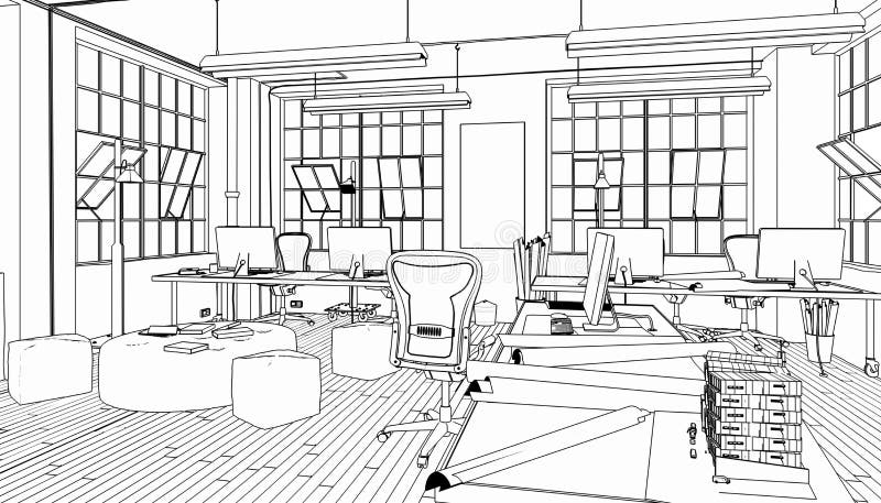 Postindustrial Office Design Sketch Stock Illustration - Illustration ...
