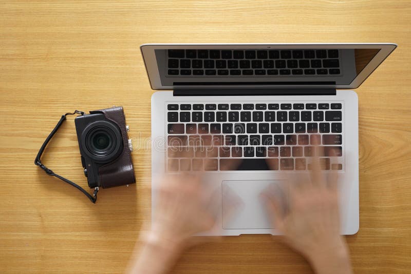 Posting of Pictures Online through Laptop Stock Image - Image of travel ...