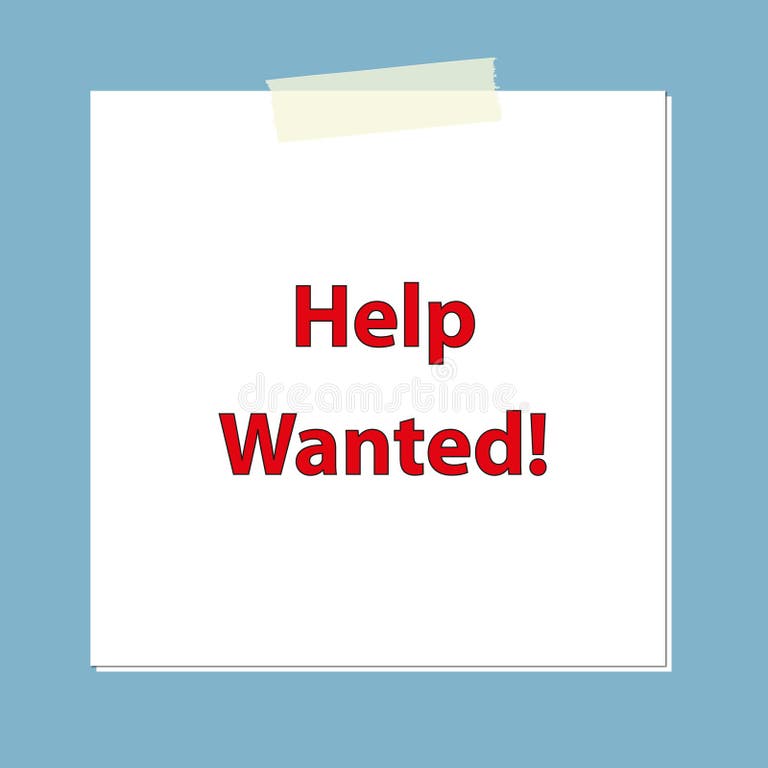 Help Wanted Post it on Blue Stock Illustration - Illustration of time ...