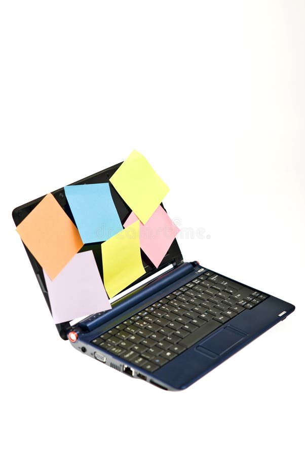 Postit on laptop stock image. Image of isolated, notebook - 11368795