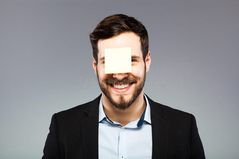 Businessman with Sticky Note on His Head Stock Photo - Image of message ...