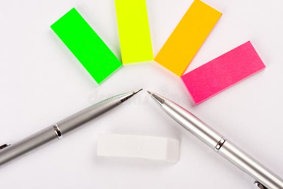 Postit and pens stock image. Image of scrapbook, notice - 39899503