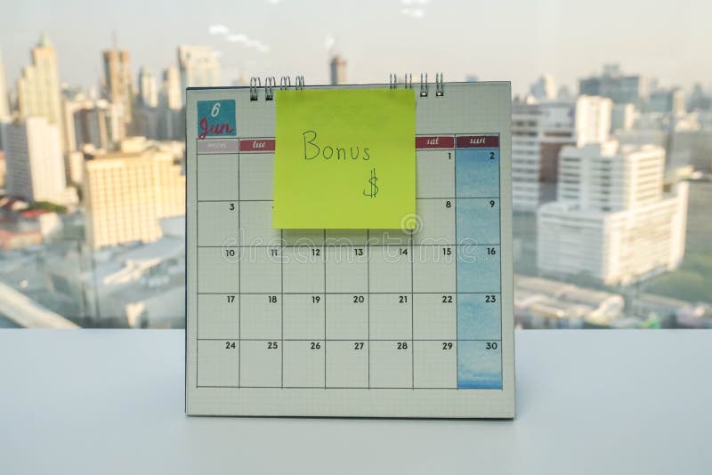 Postit of Yearly Bonus on June Calendar in Office Stock Image - Image ...