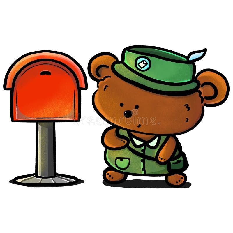 Postman Bear Cartoon Cute Illustration, Textured Color and Doodle ...