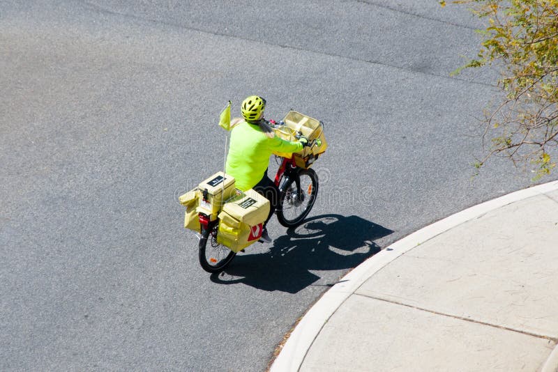 Postman with Bicycle in the Street Editorial Stock Photo - Image of ...