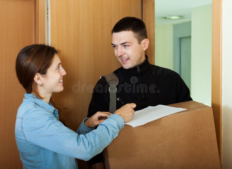 Postman brought package stock image. Image of giving - 38216851