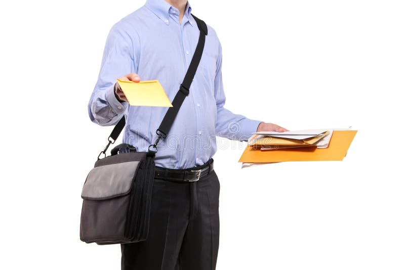 A Young Postman Delivering Mail Stock Photo - Image of holding ...