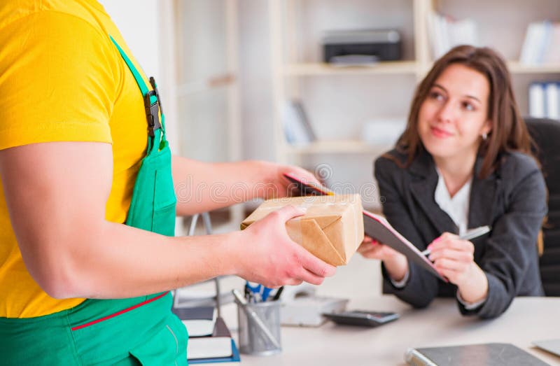 Postman Delivering Parcel To the Office Stock Image - Image of ...