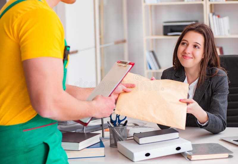 Postman Delivering Parcel To the Office Stock Image - Image of order ...