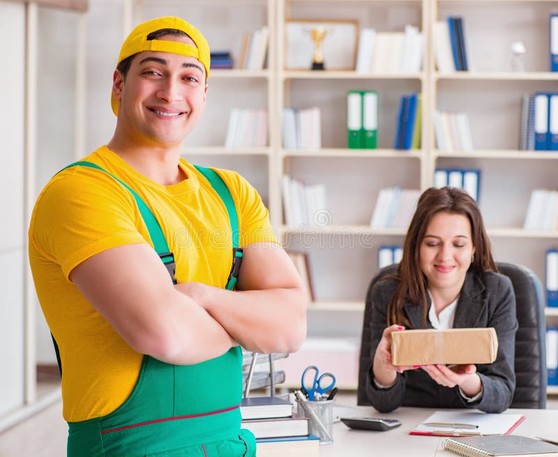 Postman Delivering Parcel To the Office Stock Photo - Image of mailman ...