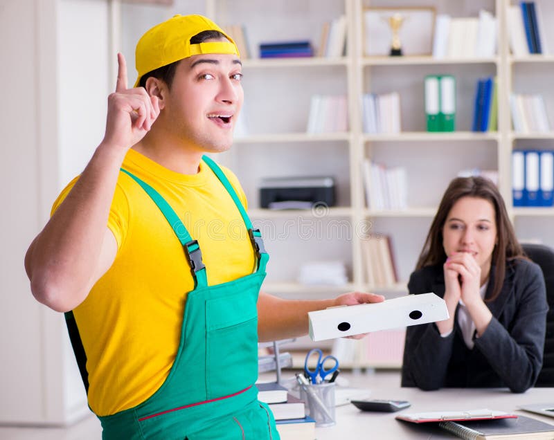 Postman Delivering Parcel To the Office Stock Photo - Image of giving ...