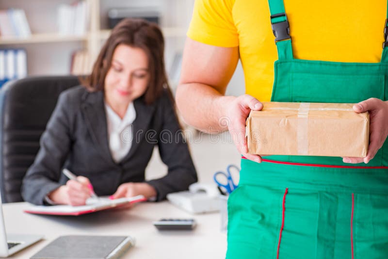 The Postman Delivering Parcel To the Office Stock Image - Image of ...