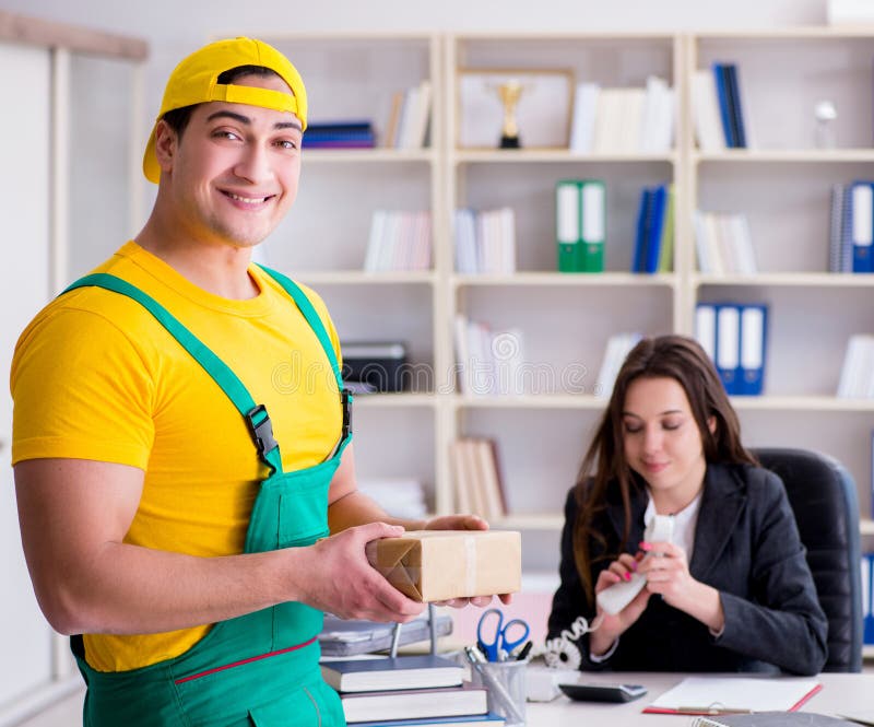 Postman Delivering Parcel To the Office Stock Image - Image of mailman ...