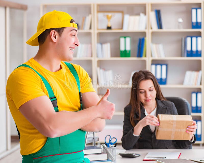 Postman Delivering Parcel To the Office Stock Photo - Image of giving ...