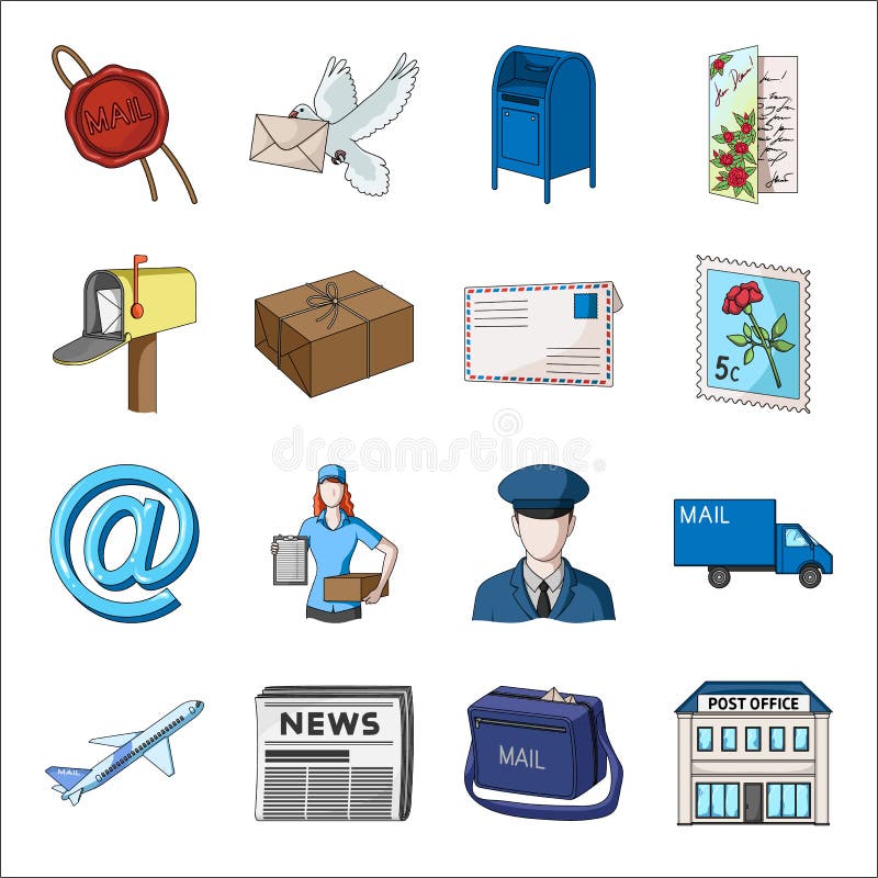 Postman, Envelope, Mail Box and Other Attributes of Postal Service.Mail ...