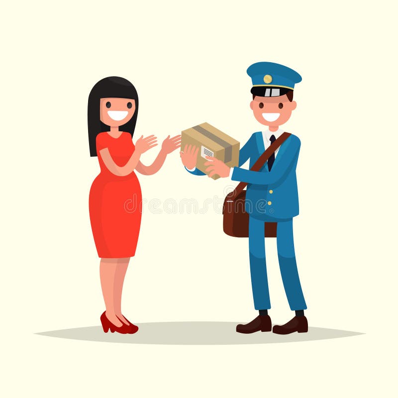Postman Gives a Woman a Parcel. Vector Illustration Stock Illustration ...