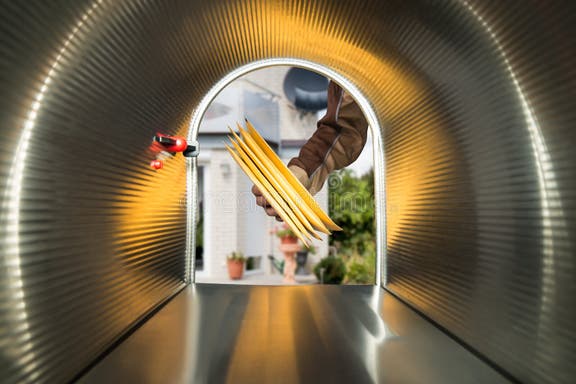 Postman Hands with Letters View from Inside the Mailbox Stock Photo ...