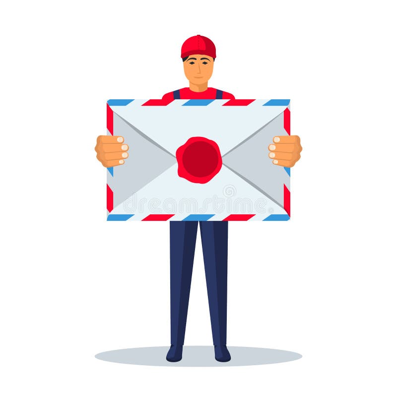 Postman with a Large Envelope in His Hands Stock Vector - Illustration ...
