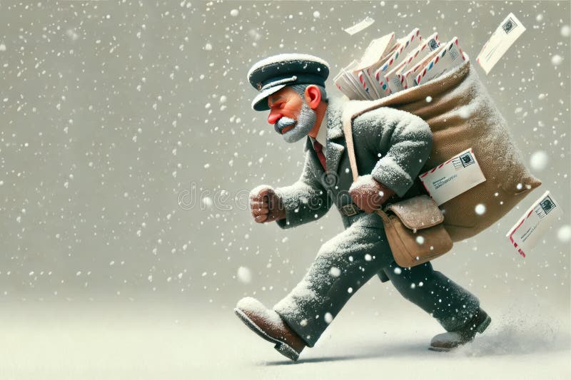 Postman with Letters in a Snowstorm. Space for Text. Stock Photo ...