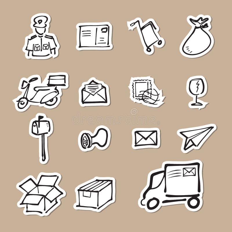 Postman and Mail Drawing Icons Paper Cut Stock Vector - Illustration of ...
