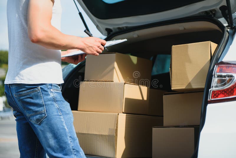 Postman with Parcel Box. Postal Delivery Service Stock Image - Image of ...