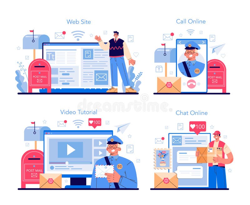 Postman Profession Online Service or Platform Set. Post Office Staff ...