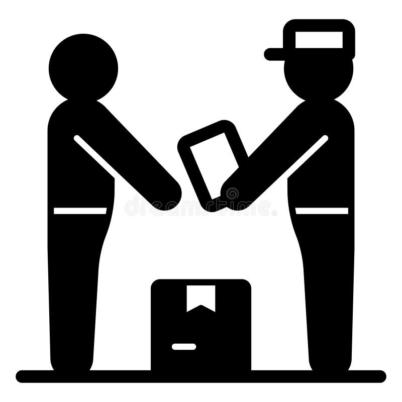 Postman with Recipient Box Solid Icon, Postage Delivery Concept. Vector ...