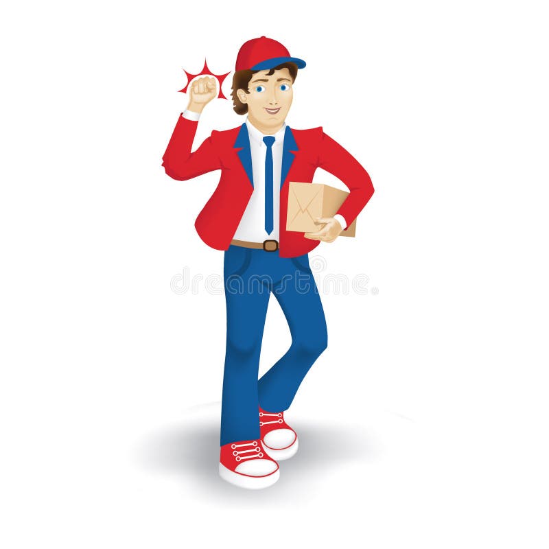 The Postman in Red and Blue Suite Stock Illustration - Illustration of ...