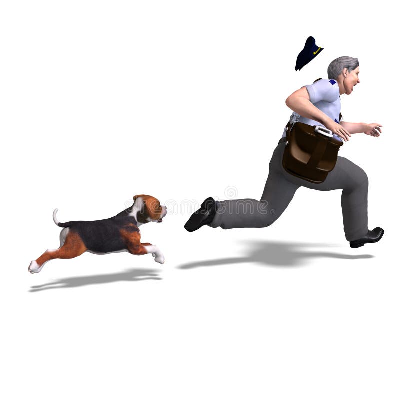 The Postman Runs from the Dangerous Dog. 3D Stock Illustration ...