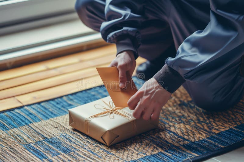 Postman Setting Down a Gift Envelope on an Apartment Mat Stock ...
