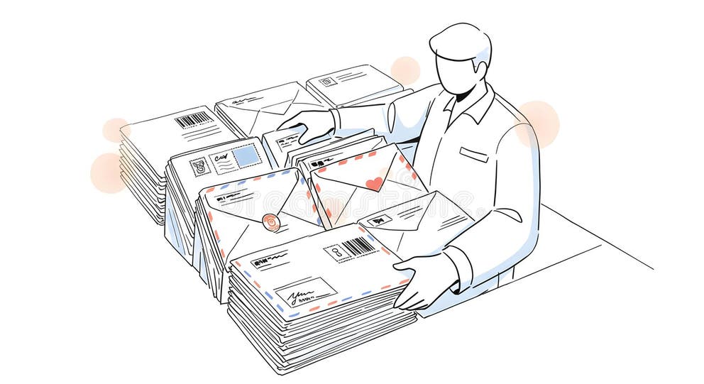 Postman Sorting Mail stock illustration. Illustration of modern - 370088279
