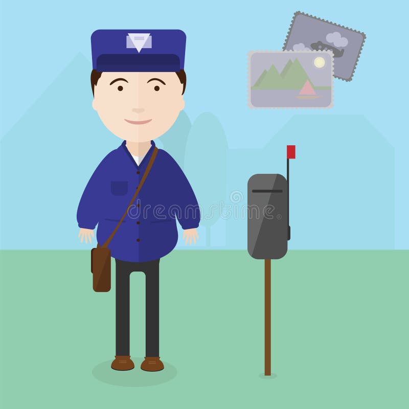 Postman at Work Near the Mailbox Stock Vector - Illustration of ...