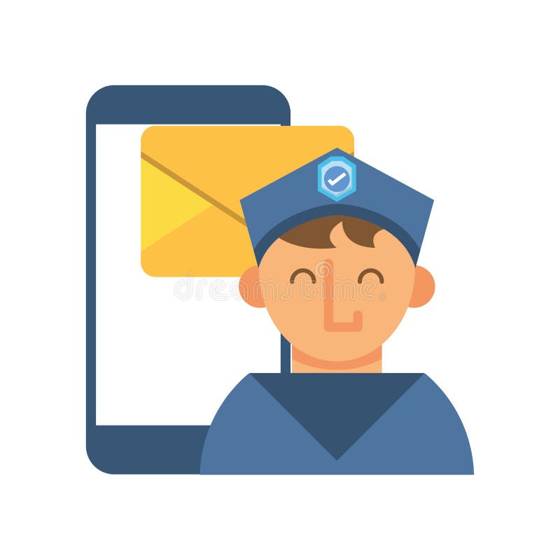 Postman Worker with Smartphone and Email Stock Vector - Illustration of ...