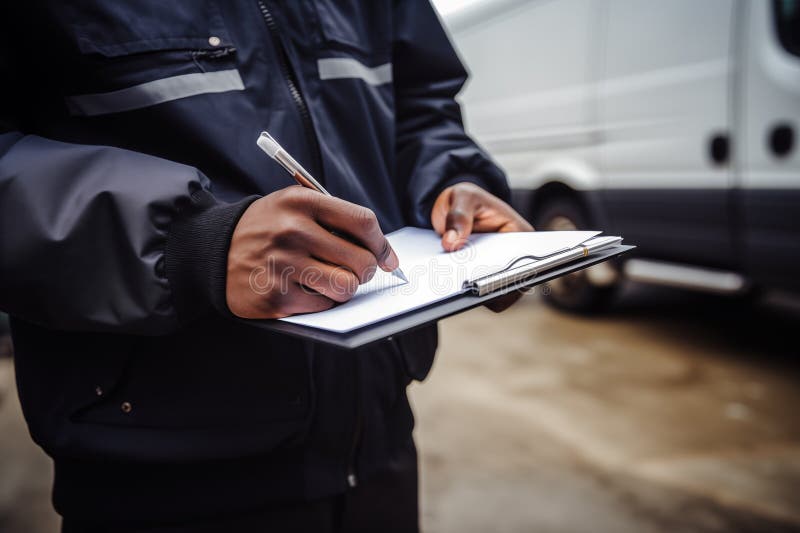 Postman Writing Data and Information in Document Stock Illustration ...